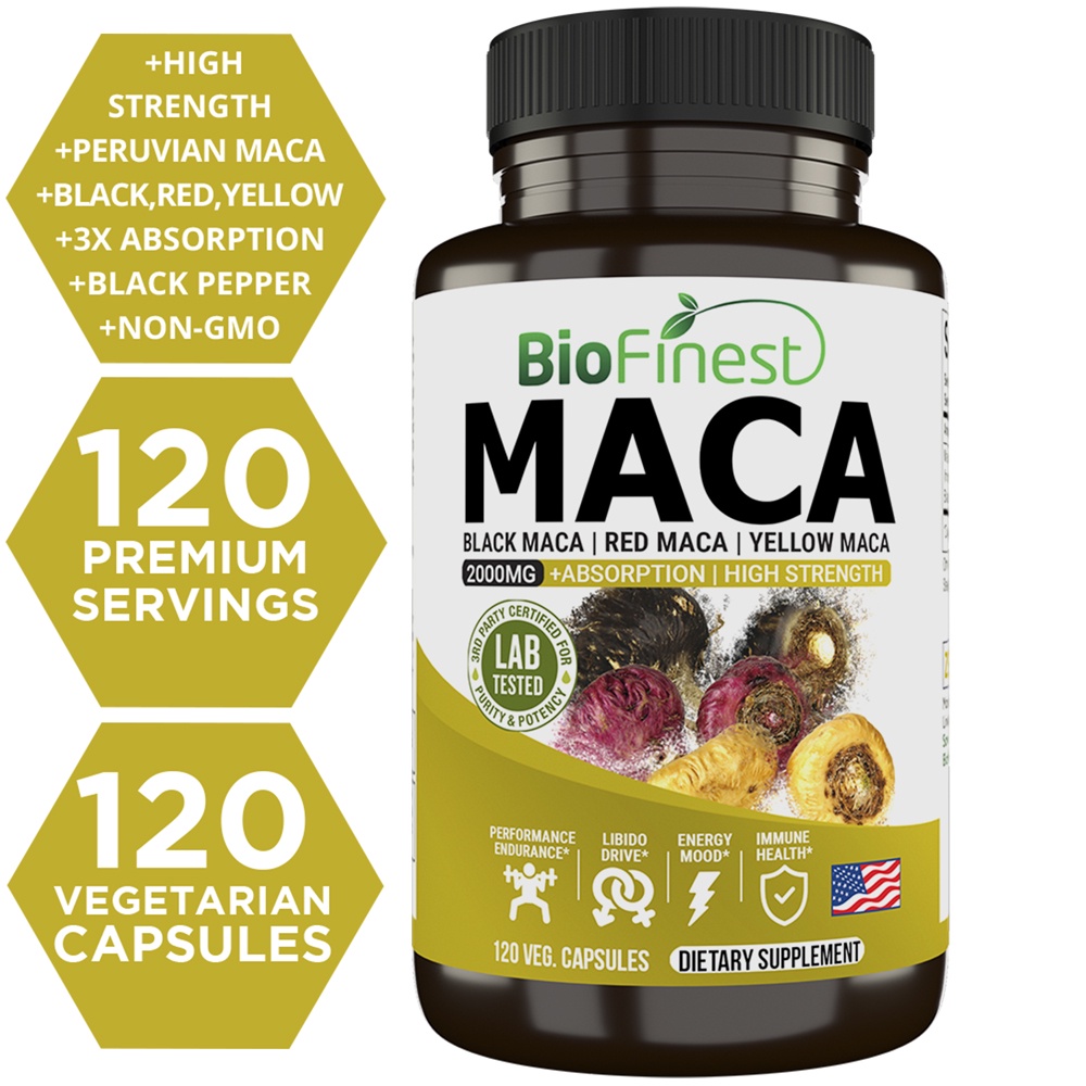 Biofinest Peruvian Maca 2000mg - 3x Black Red Yellow Maca Root ...