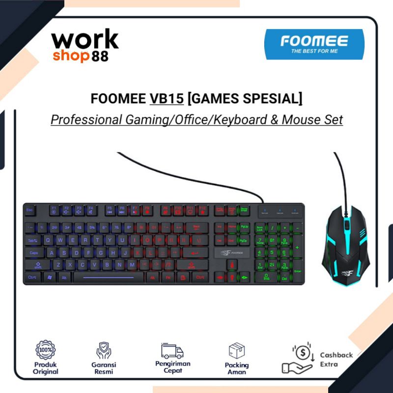 New Foomee Vb15 Game Keyboard Mouse 1200 Dpi Set Wired Backlight Rgb