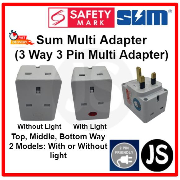 SUM Multi Adapter (SUM 3 Way 3 Pin Multi Adaptor) With Safety Mark ...