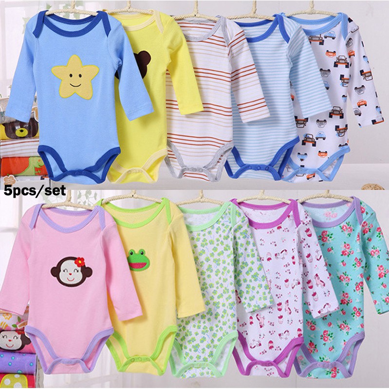 5 pcs Pack Baby Boy/Girl Long Sleeve Romper, Infant Bodysuit, Jumpsuit ...
