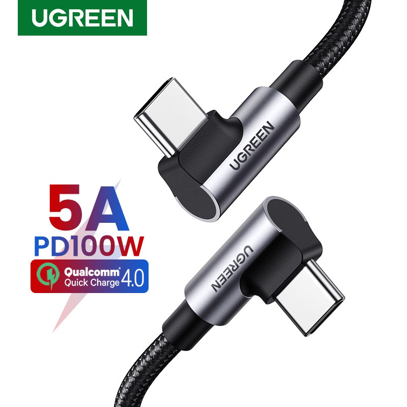 UGREEN 100W/60W 5A USB C to USB C Cable Right Angle PD Fast Charge Type ...