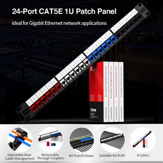 AMPCOM Patch Panel , 24 Port Patch Panel Pass Through, RJ45 Unshielded ...