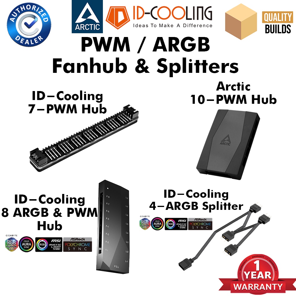 ID-Cooling/Arctic PWM ARGB RGB Fan Hub Splitter 4/7/8/10 Ports Fans 12V ...