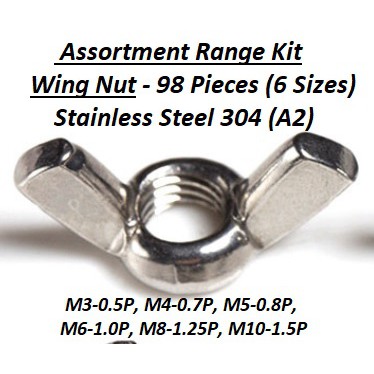 Wing Nut S/S Assortment Kit, 98 Pieces Stainless Steel A2 (304) Wing ...