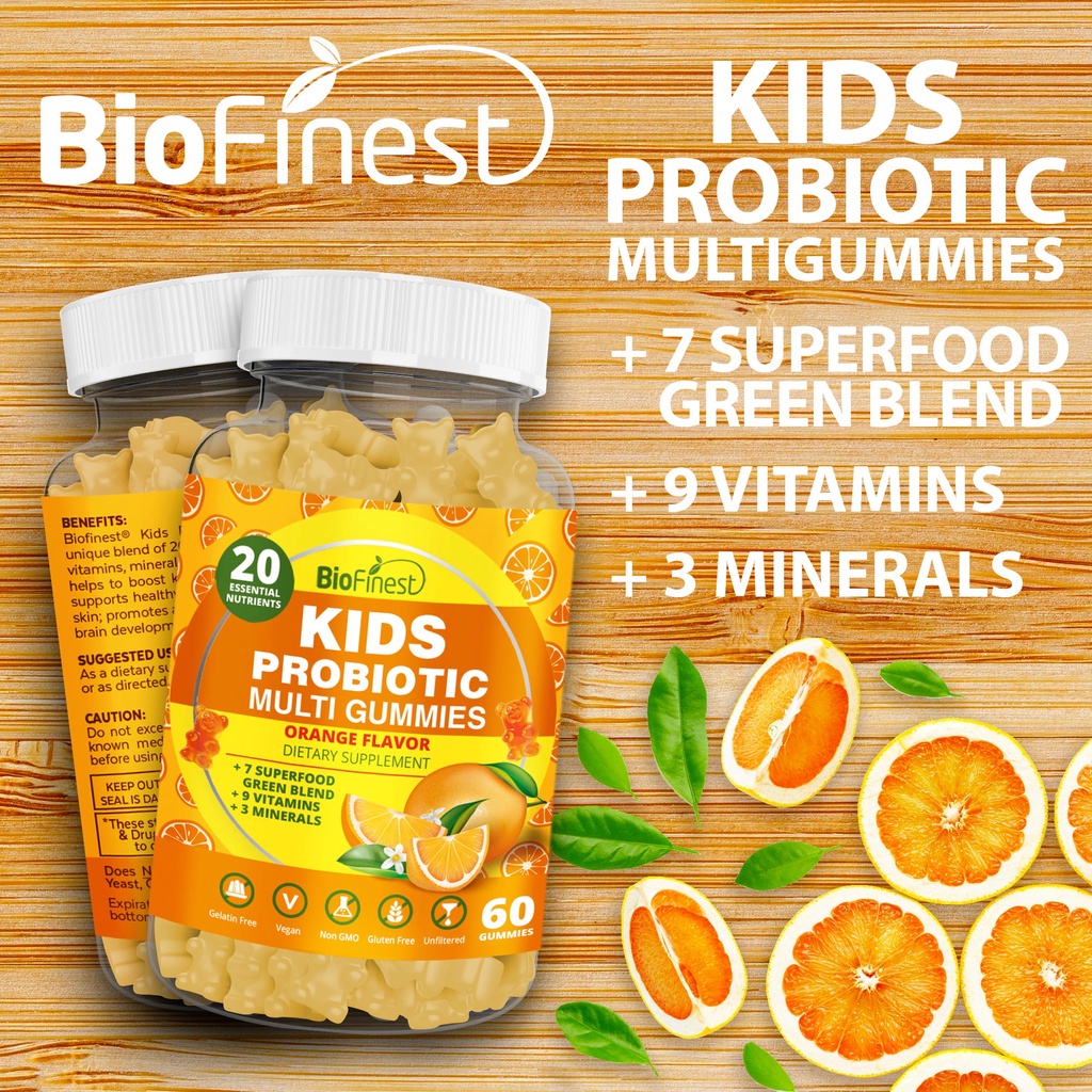 Biofinest Kids Probiotic MultiVitamins Green Superfood Gummy Supplement ...