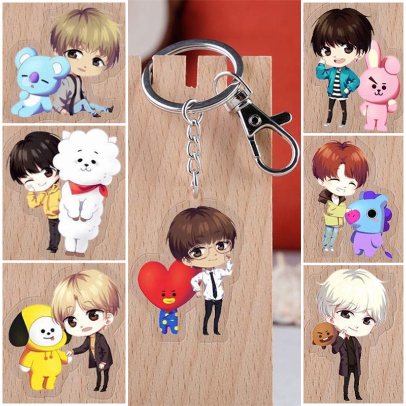 New K-POP Cartoon Acrylic Keychain For BT21 BTS Bangtan Boys Butter Keyring MANG SHOOKY TATA ...