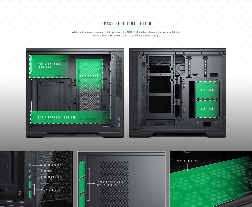 MetallicGear Neo-G V2 Mini-ITX Case, Compact Chassis, Sand blasted ...