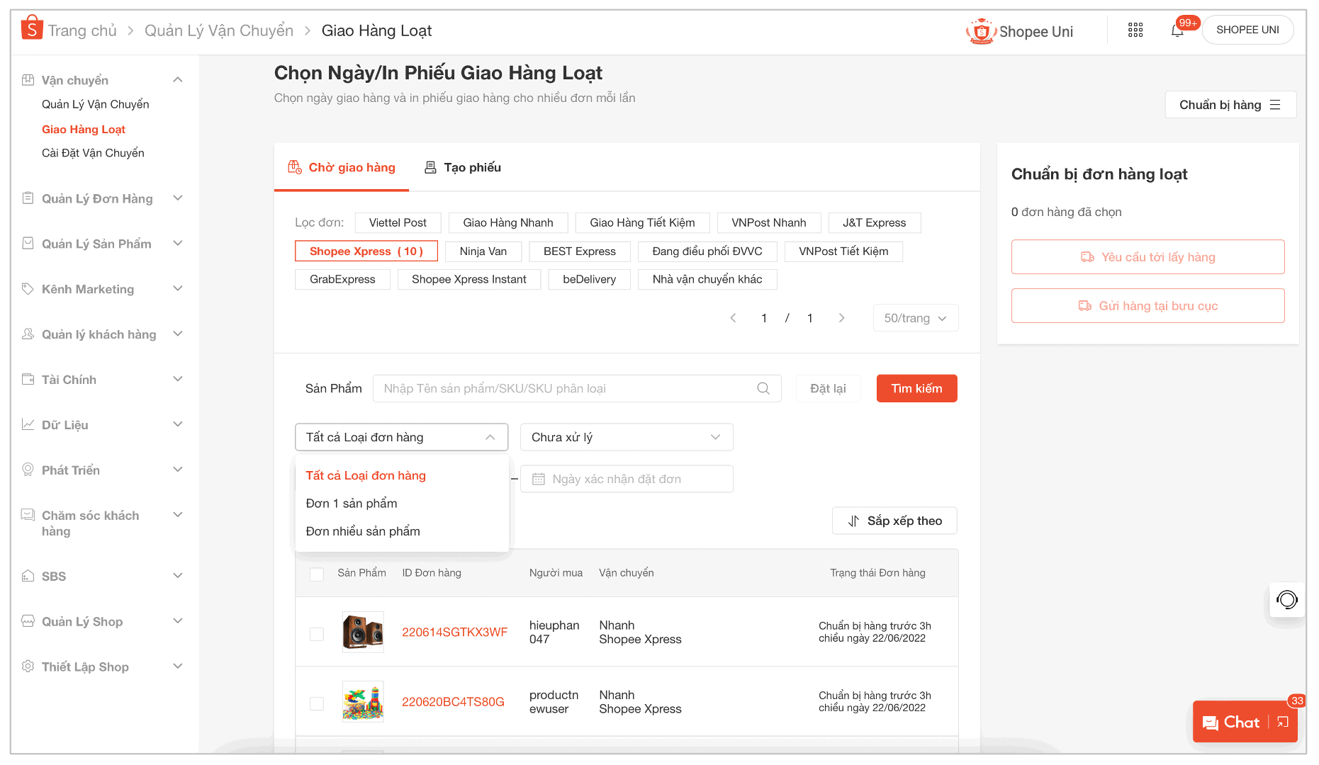 Xử lý hàng loạt với Shopee vận chuyển (Đối tác vận chuyển của Shopee ...