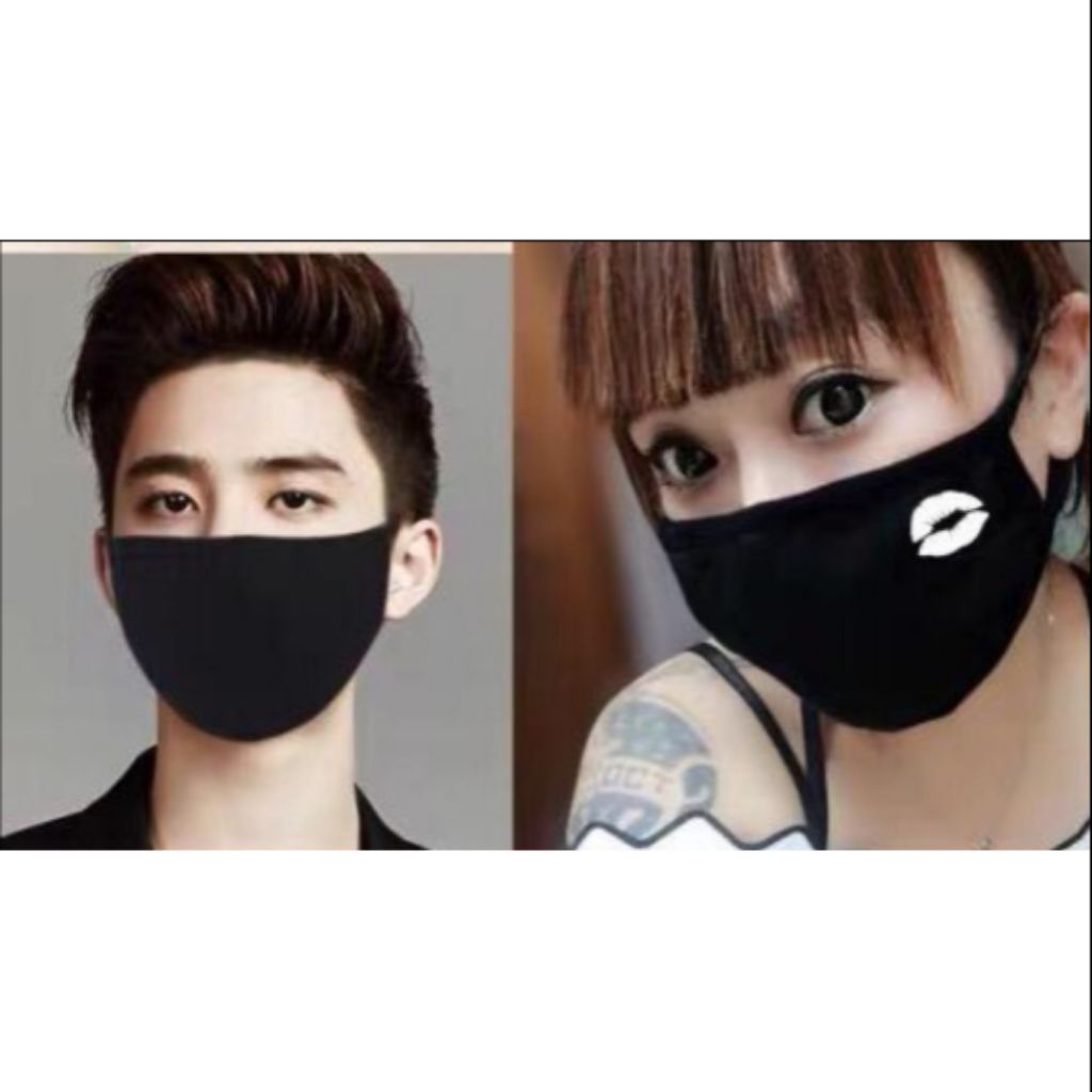 Cotton Face mask Ready stock Plain black all black Face Mask mouth Mask ...