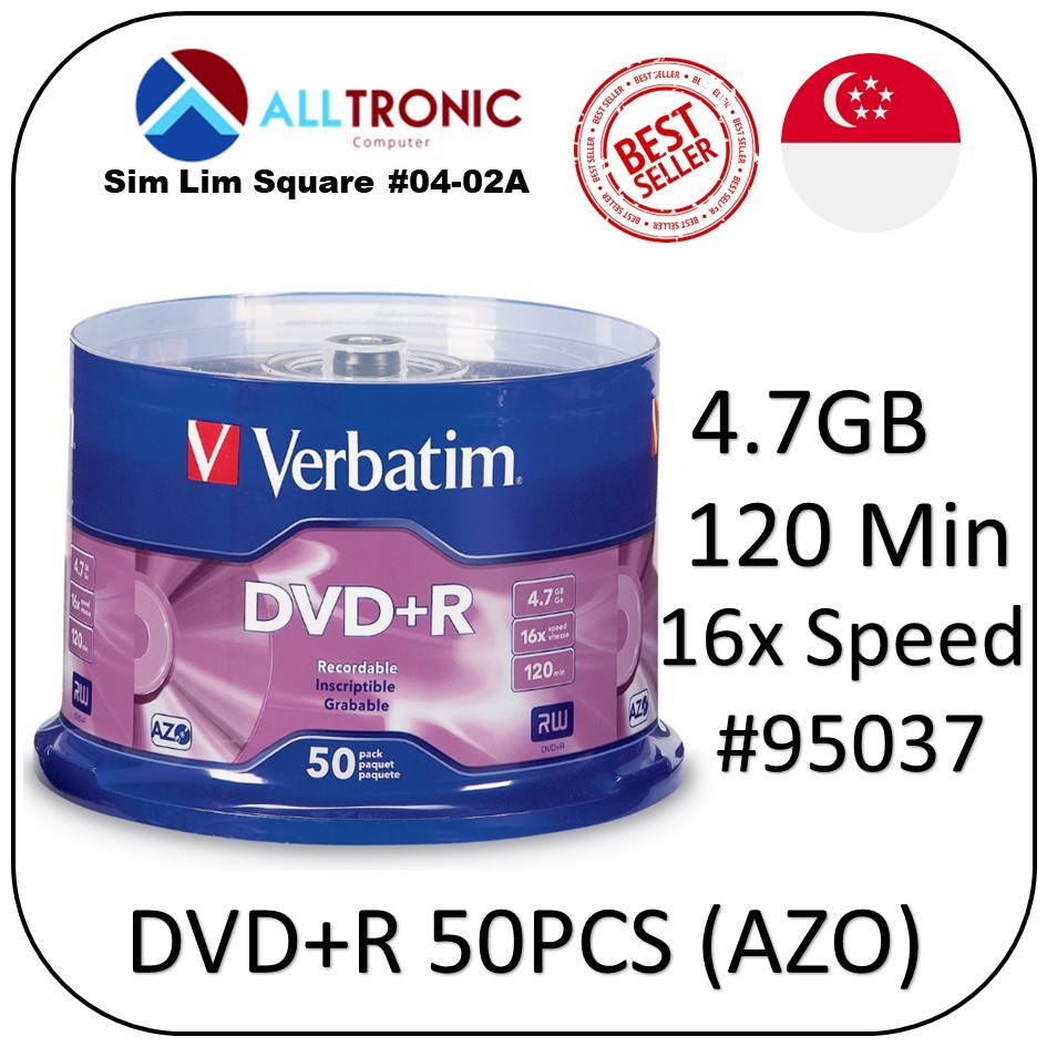 DVD+R Verbatim 4.7GB 16x Speed 120 Min 50pcs/pack P/N: 95037 Made in Taiwan | Shopee Singapore