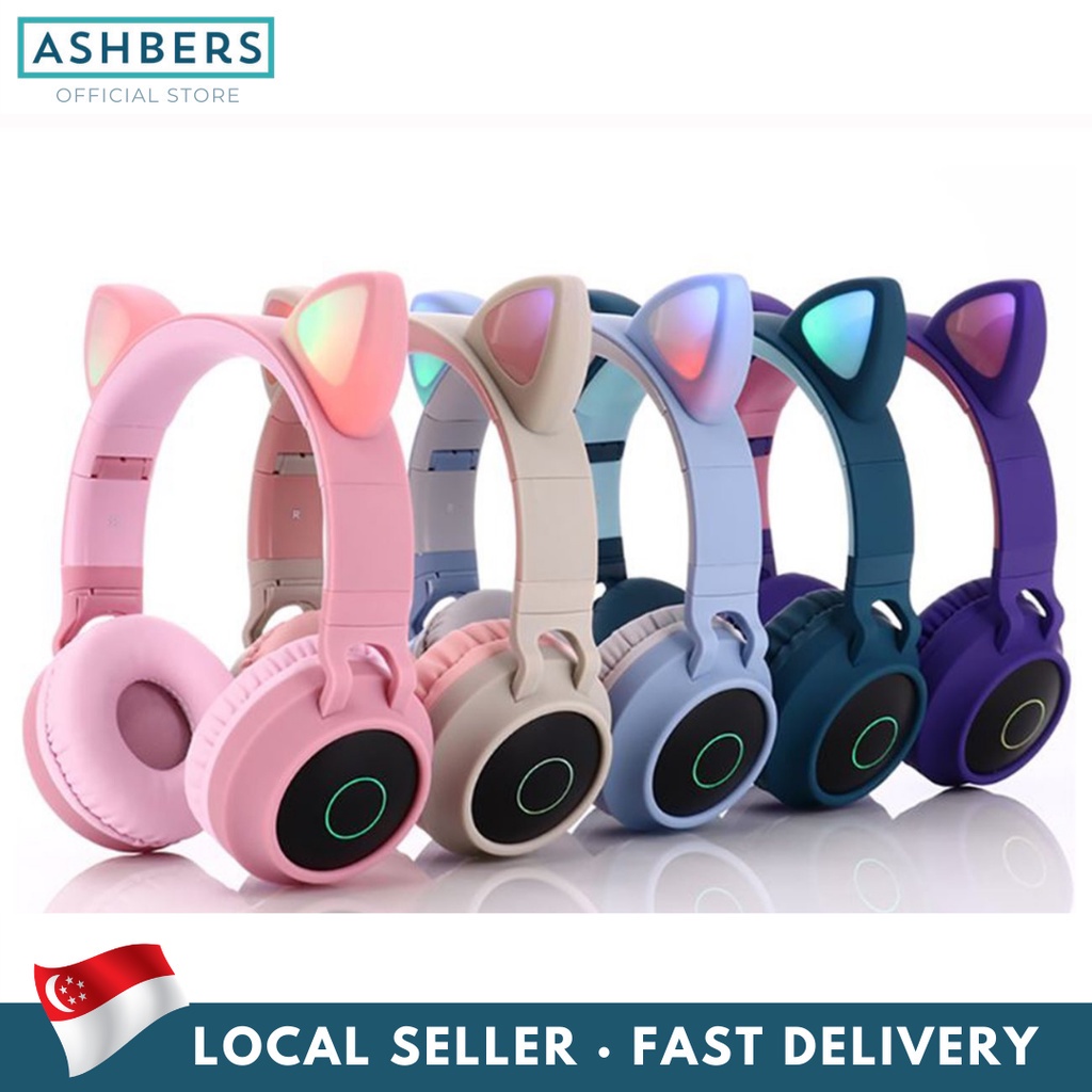 Cute Cat Headphones Bluetooth 5.0 Cat Earphone Foldable On-Ear Wireless ...