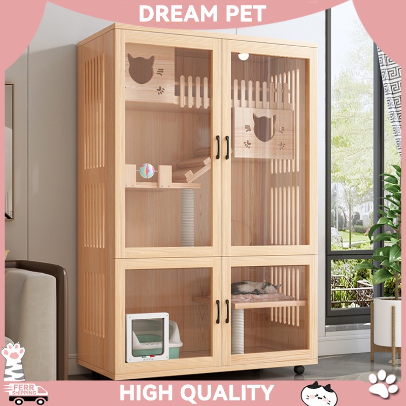 Solid Cat Cage Villa Wood Cat Cage Hold Luxury Villa Three Storey Super