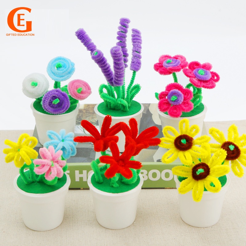 DIY Twist Flower Handmade Cloth Potted Flowers Manual Hair Root Toy ...
