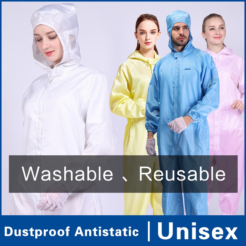 Cleanroom Overall Jumpsuit Coverall PPE ESD Suit Washable Reusable Anti ...
