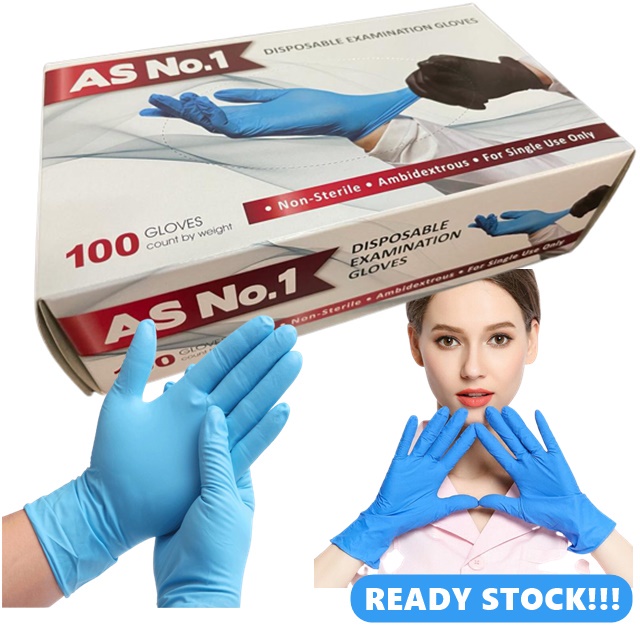 BLUE Nitrile Disposable Glove (100pcs) / Sarung Tangan Biru Getah ...