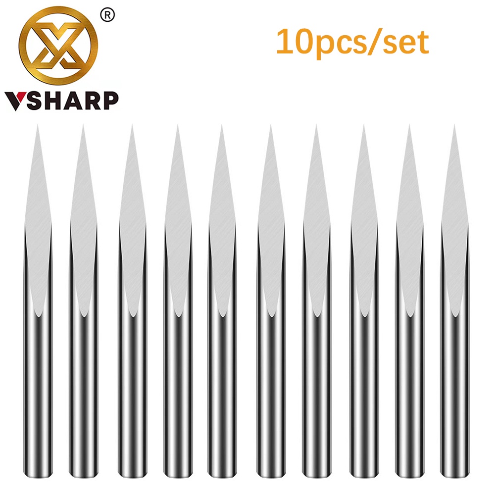 Vsharp 10pcs/set 3.175mm Shank 3 Face End Mill V Shape Bit CNC ...