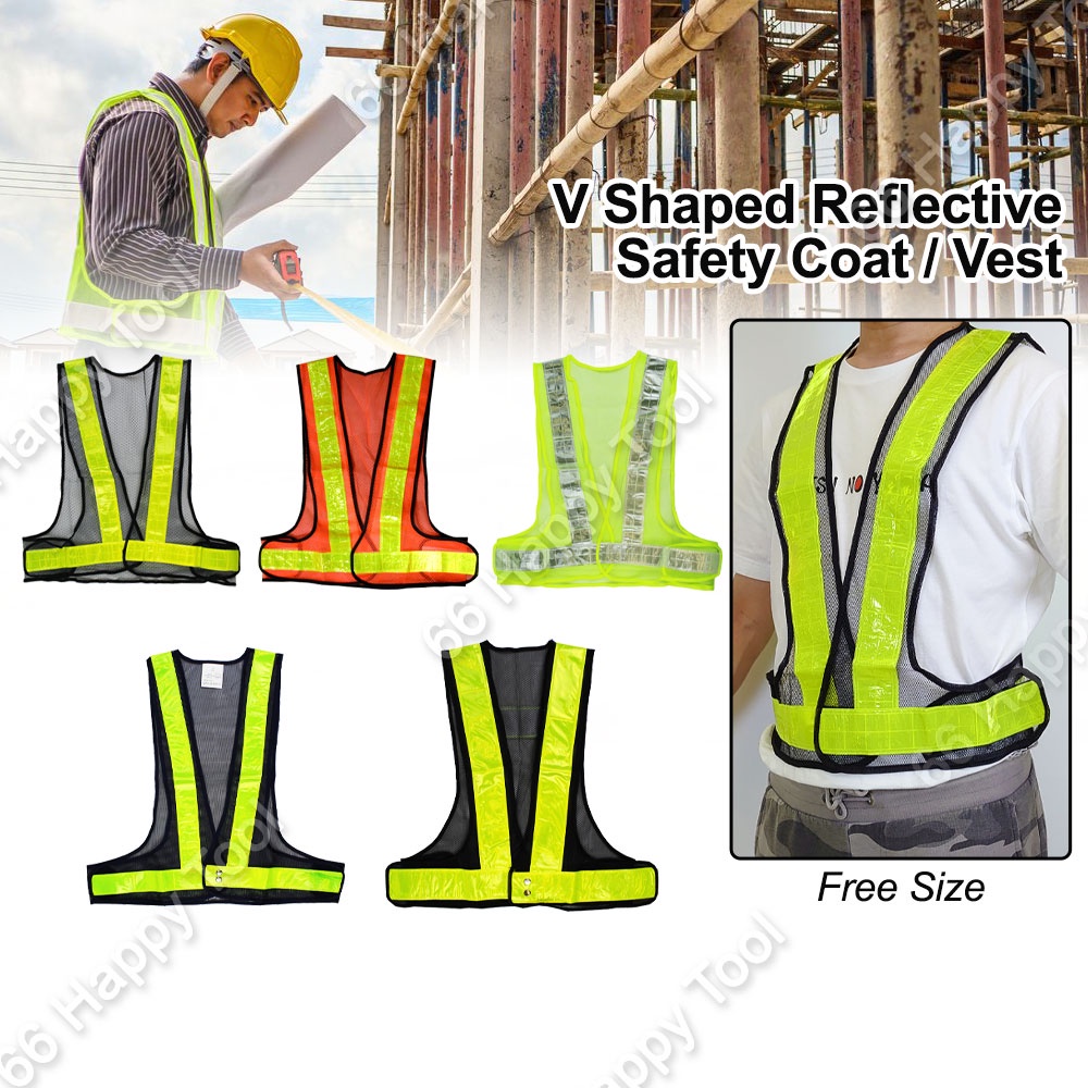 66 Happy Tool Black Safety Coat with 5cm Green V-Shape Reflective Strip ...