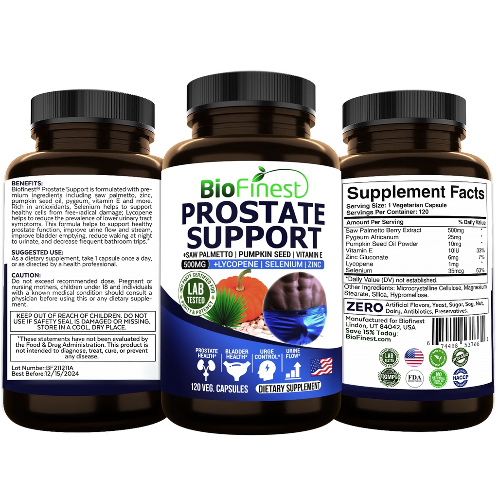 Biofinest Prostate Bladder Support Men - Saw Palmetto Lycopene Pumpkin ...