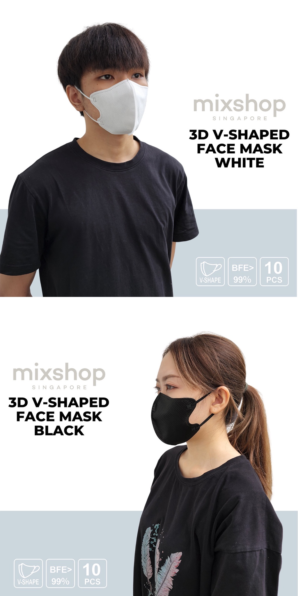 mixshop 3D V-Shaped Face Mask, 3 Sizes, BFE>99% | Shopee Singapore