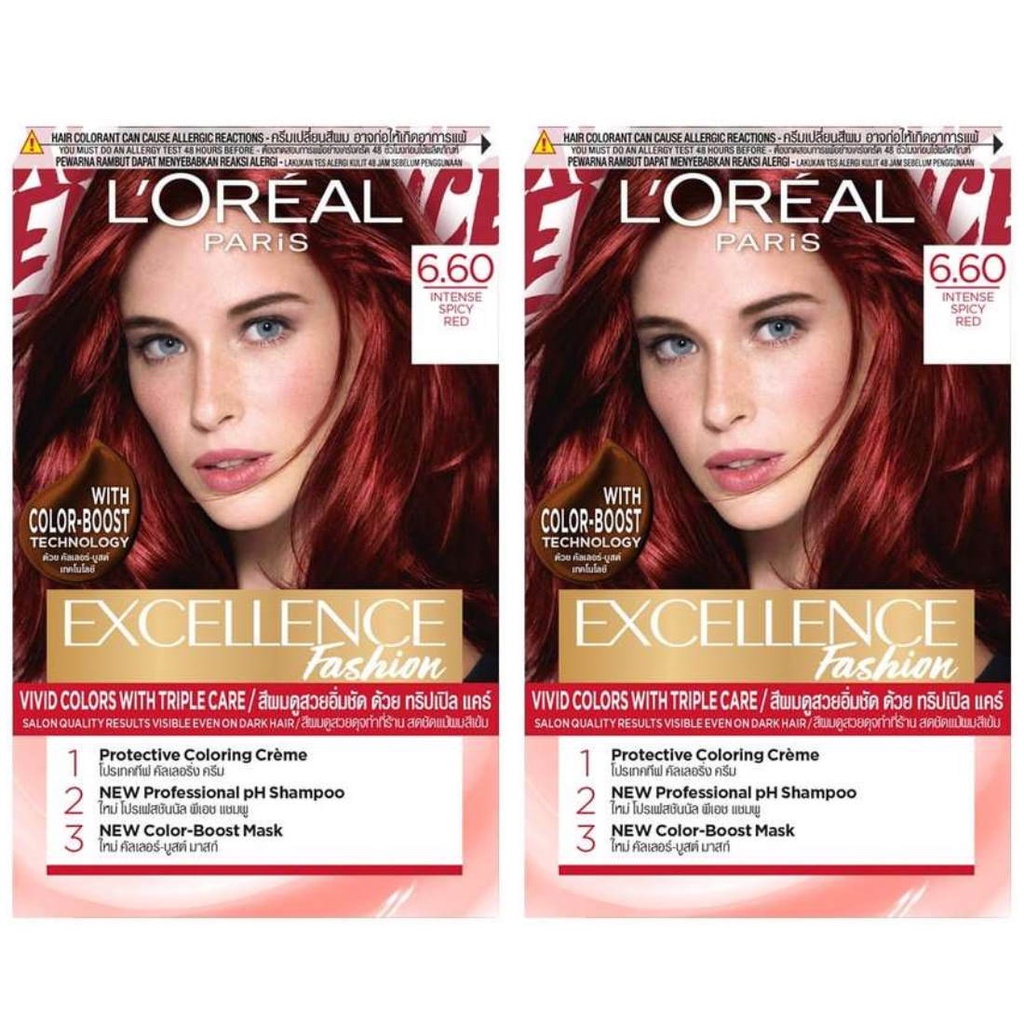 (Bundle of 2) L'Oreal Excellence Fashion 6.60 Intense Spicy Red ...