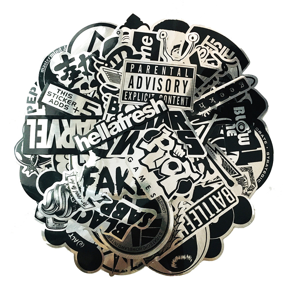55 pcs Metal Silver And Black Color Trendy Waterproof PVC Stickers ...