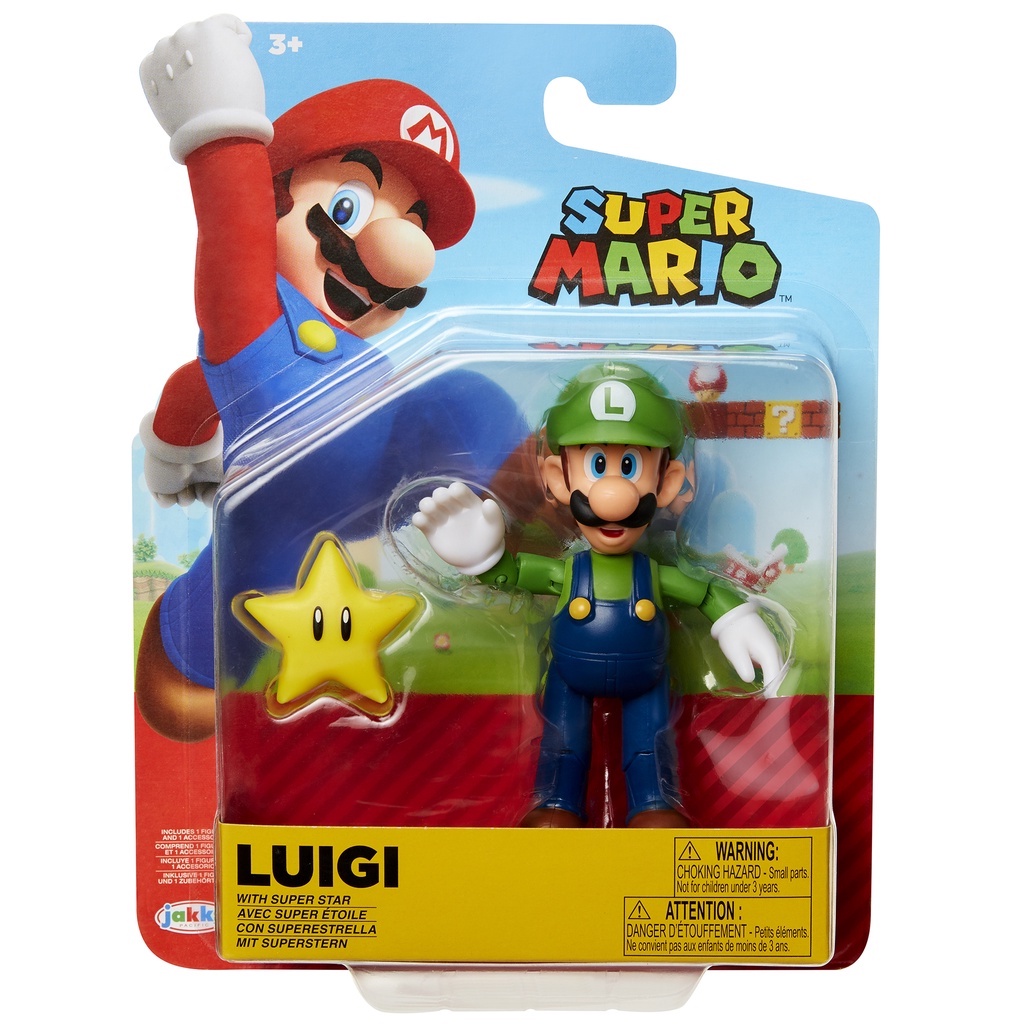Super Mario 4-inch Luigi with Super Star Articulated and Bendable ...