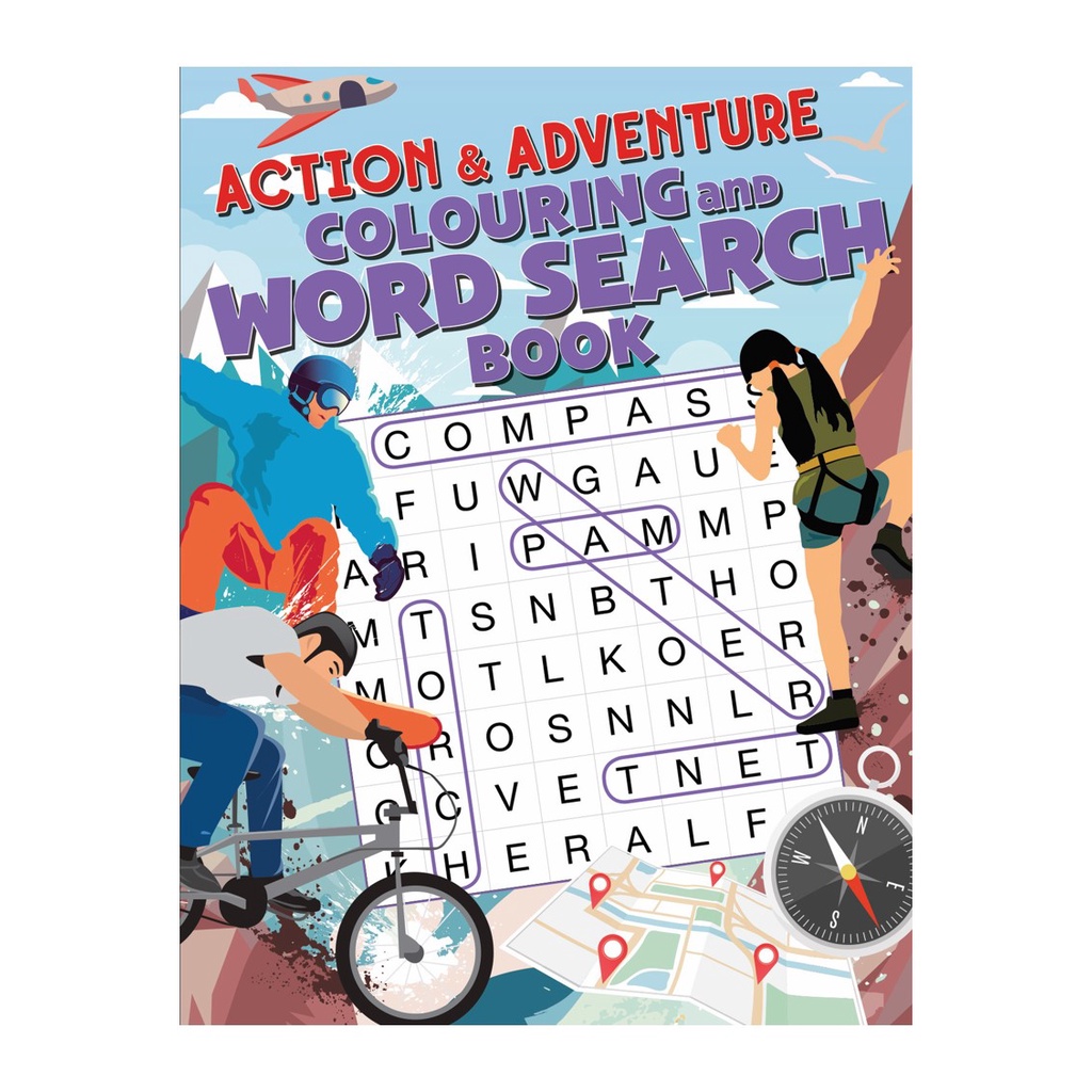 Action & Adventure Colouring & Word Search Activity Book For Kids 48 ...