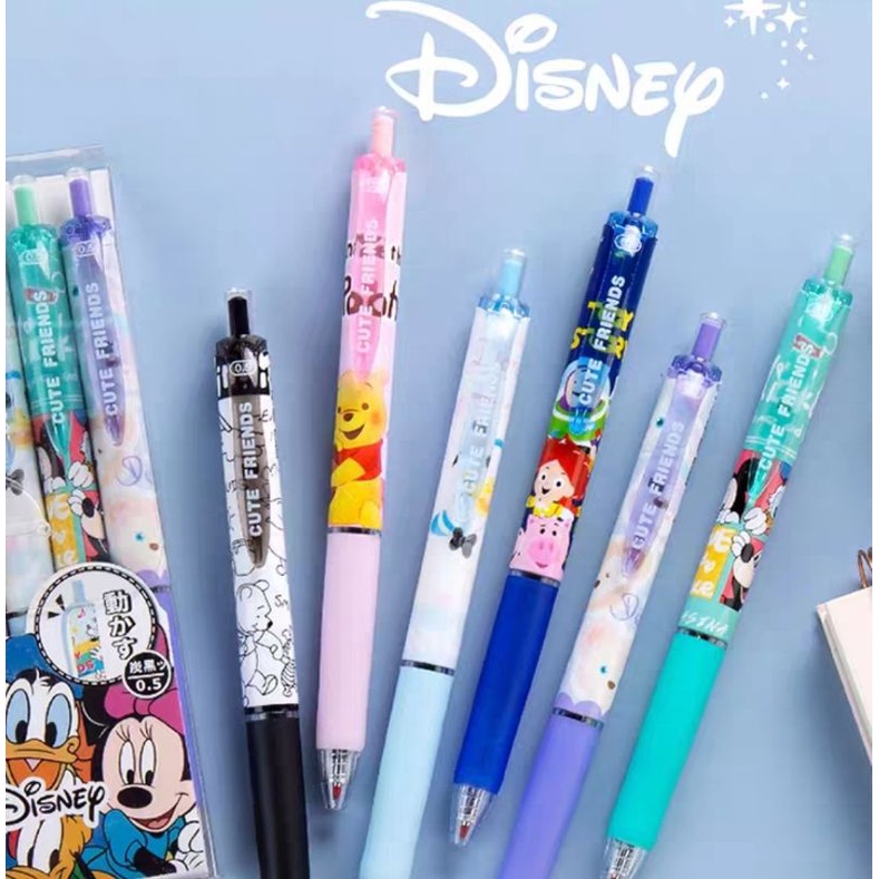 Disney cartoon characters retractable black gel ink 0.5mm pen | Shopee ...