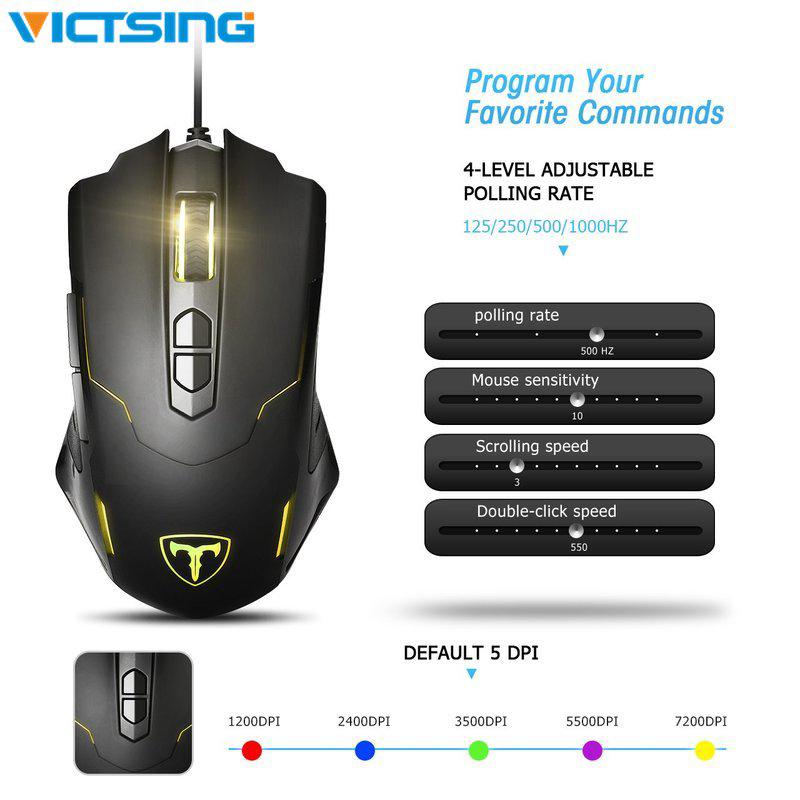 VicTsing PC034 Gaming Mouse Wired 7200 DPI Programmable RGB Breathing ...