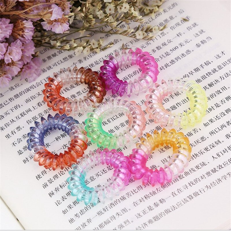 10PCS Gradient Colorful Telephone Wire Elastic Hair Bands Rope Gum Hair ...