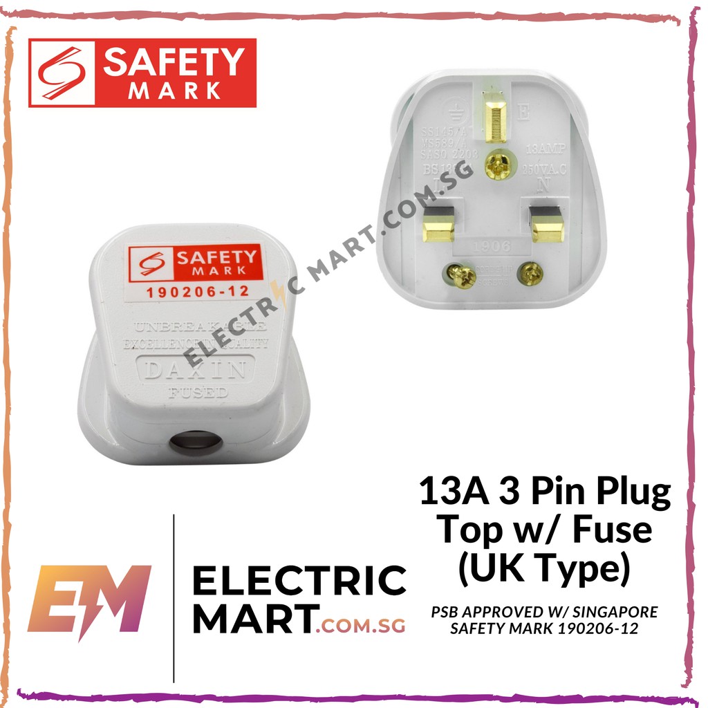 13A UK 3 Pin Plug Top With Fuse Singapore Malaysia Rewireable Adapter ...