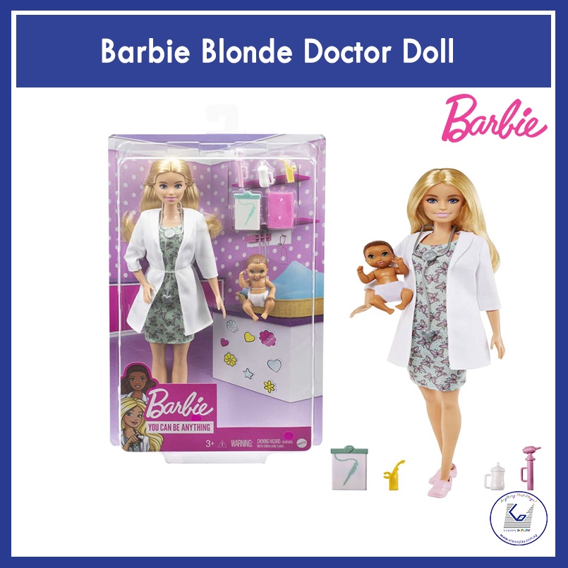 Barbie Career Baby Doctor Blonde Doll with Baby Doll and Accessories ...