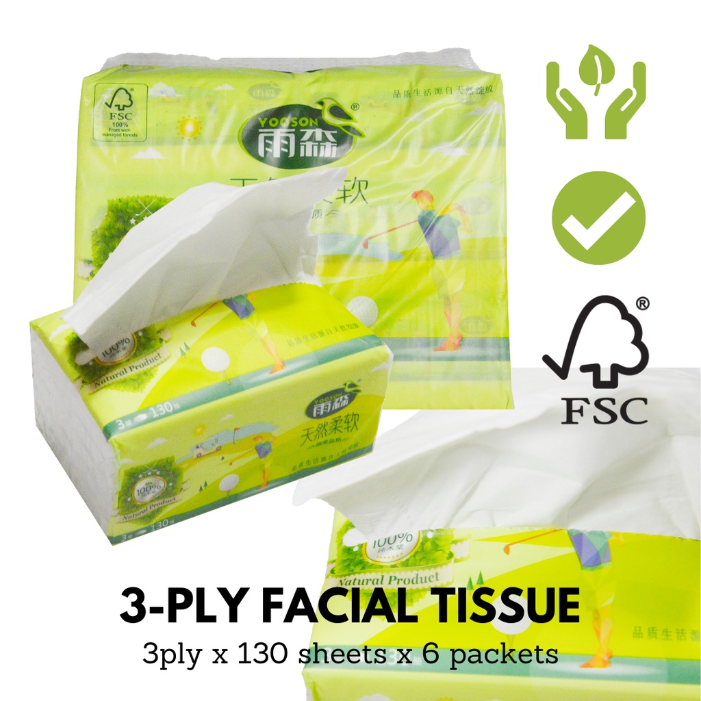 [SG SELLER] 3-PLY Facial Tissue 130sheets 6pkt/bag Eco Friendly ...