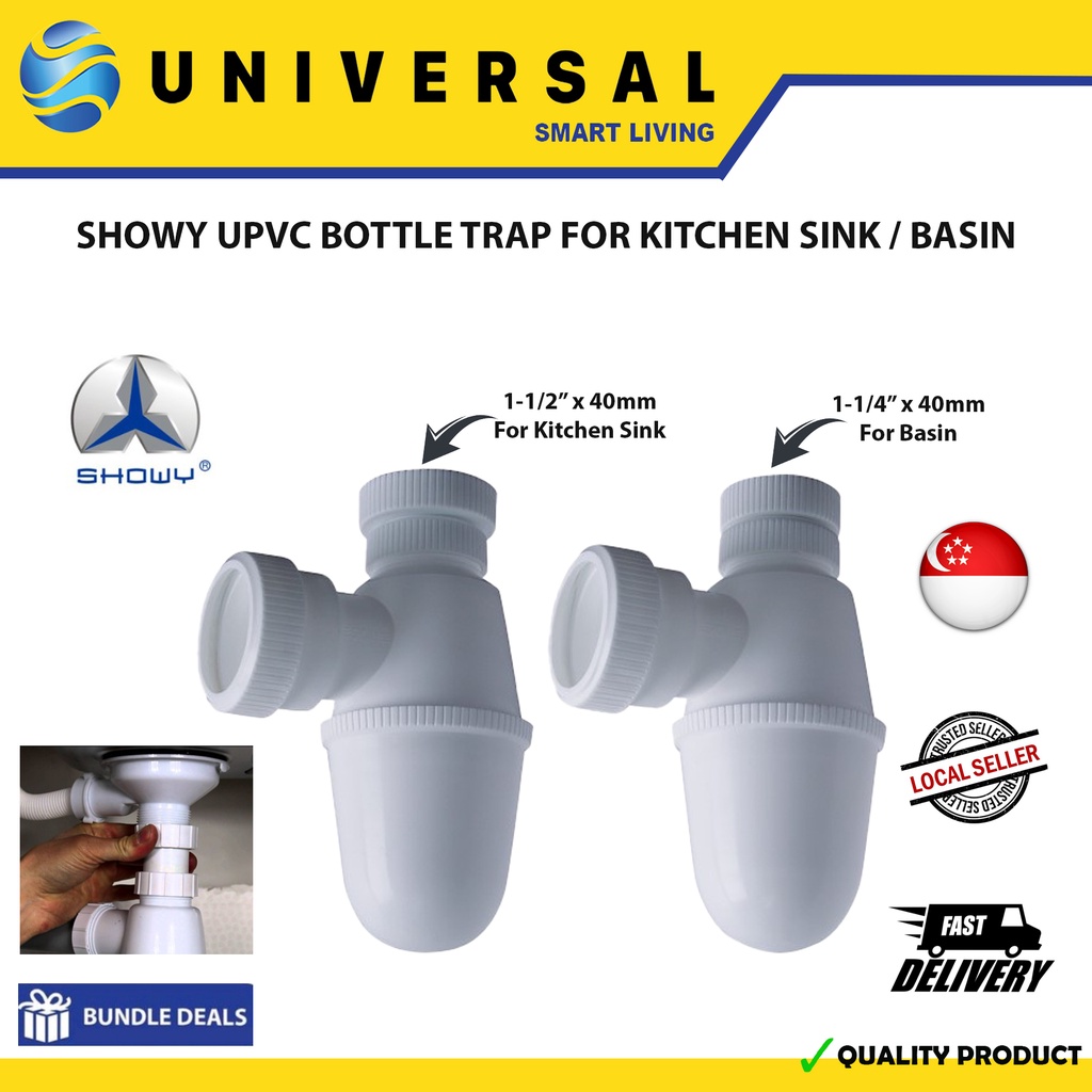 [SG SHOP SELLER] SHOWY UPVC BOTTLE TRAP FOR KITCHEN (SINK 1-1/2" x 40mm ...