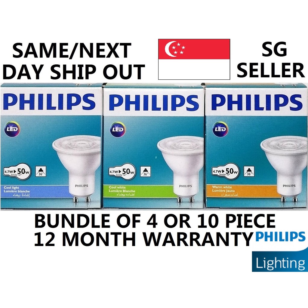 Philips GU10 LED Spotlight Bulb 4.7w ( "Essential" Series) | Shopee Singapore