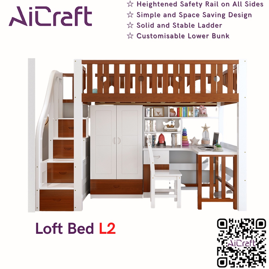 [CUSTOMIZE] Loft Bed L2 Wooden Kids Children Bedframe Multifunctional ...