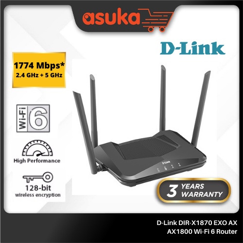 D-Link DIR-X1870 EXO AX AX1800 Wi-Fi 6 Network Router (Support Unifi ...