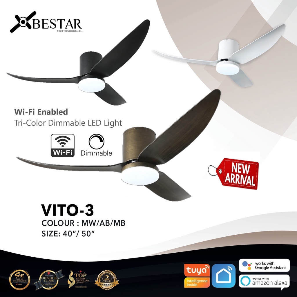 Bestar Vito-3 Hugger 40"/50" DC Motor Ceiling Fan With Remote / LED ...