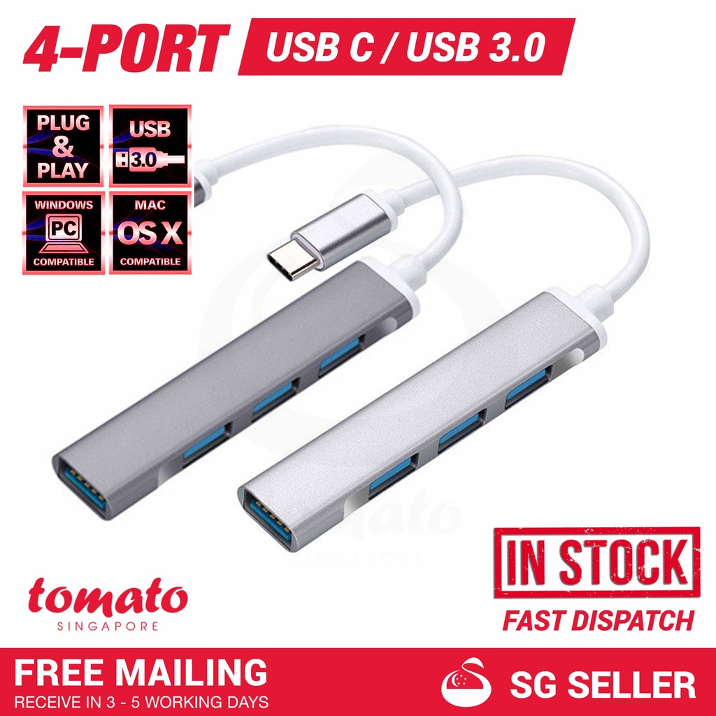 [SG Seller] Type C USB 3.0 4 Port High Speed Hub Extension Splitter for ...