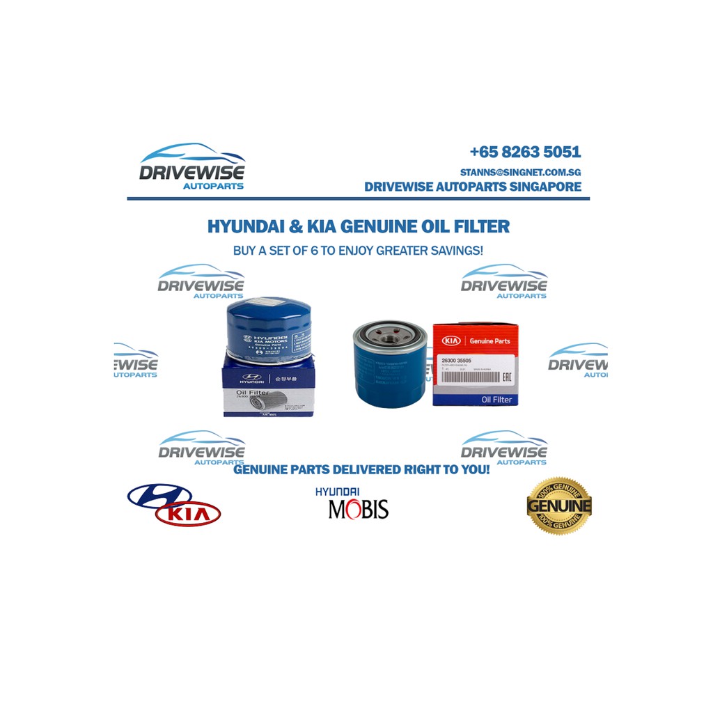 Hyundai and Kia Genuine Oil Filter (6PCS SET PART NO 26300-35505 ...