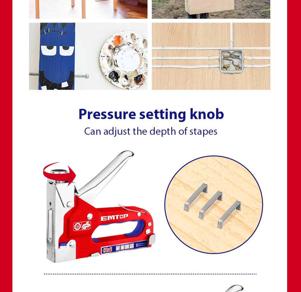 EMTOP 3 in 1 Staple Gun Kit With U-Shape Staples And Brad Nails ...