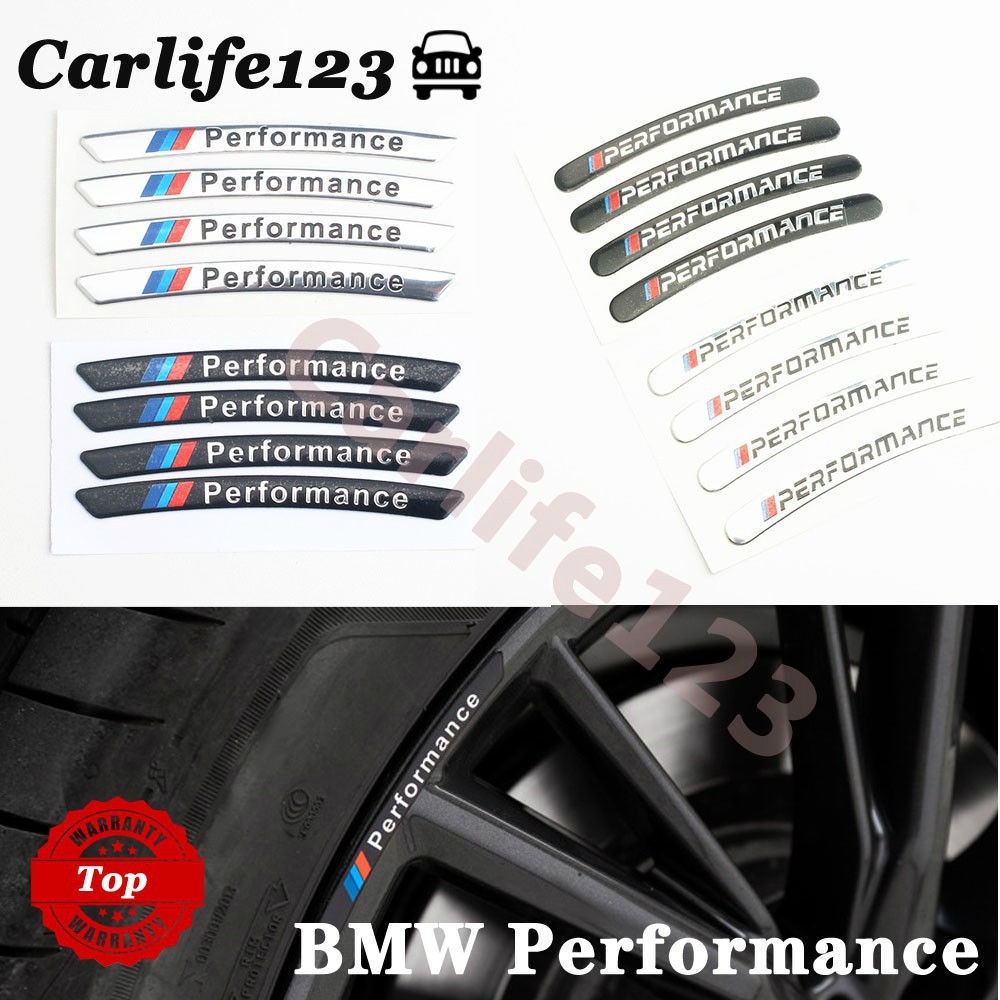 Set/4pcs BMW Performance Logo Emblem Wheel Rim Stickers Aluminum Decal ...