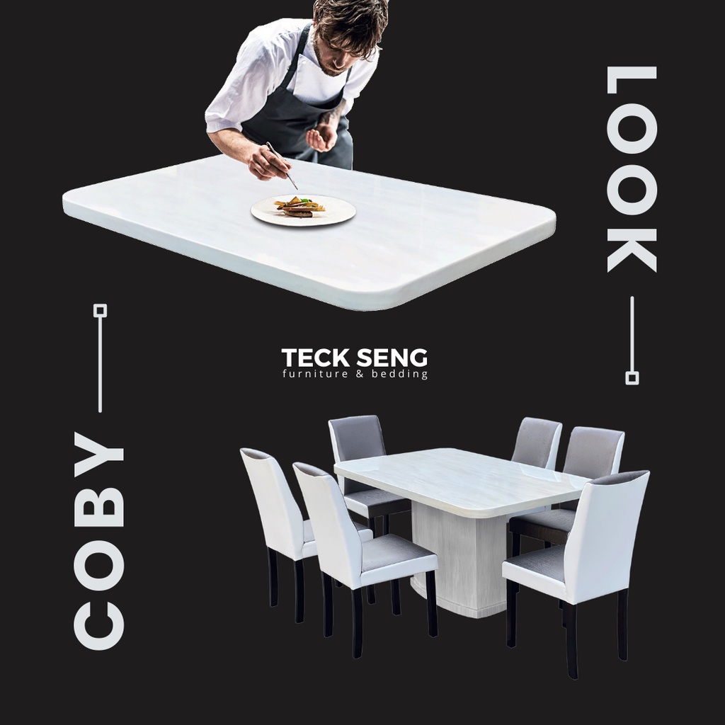 DINING TABLE SET/ COBY 1+6/ 6 CHAIR/ Marble top / RECTANGLE / MEJA ...