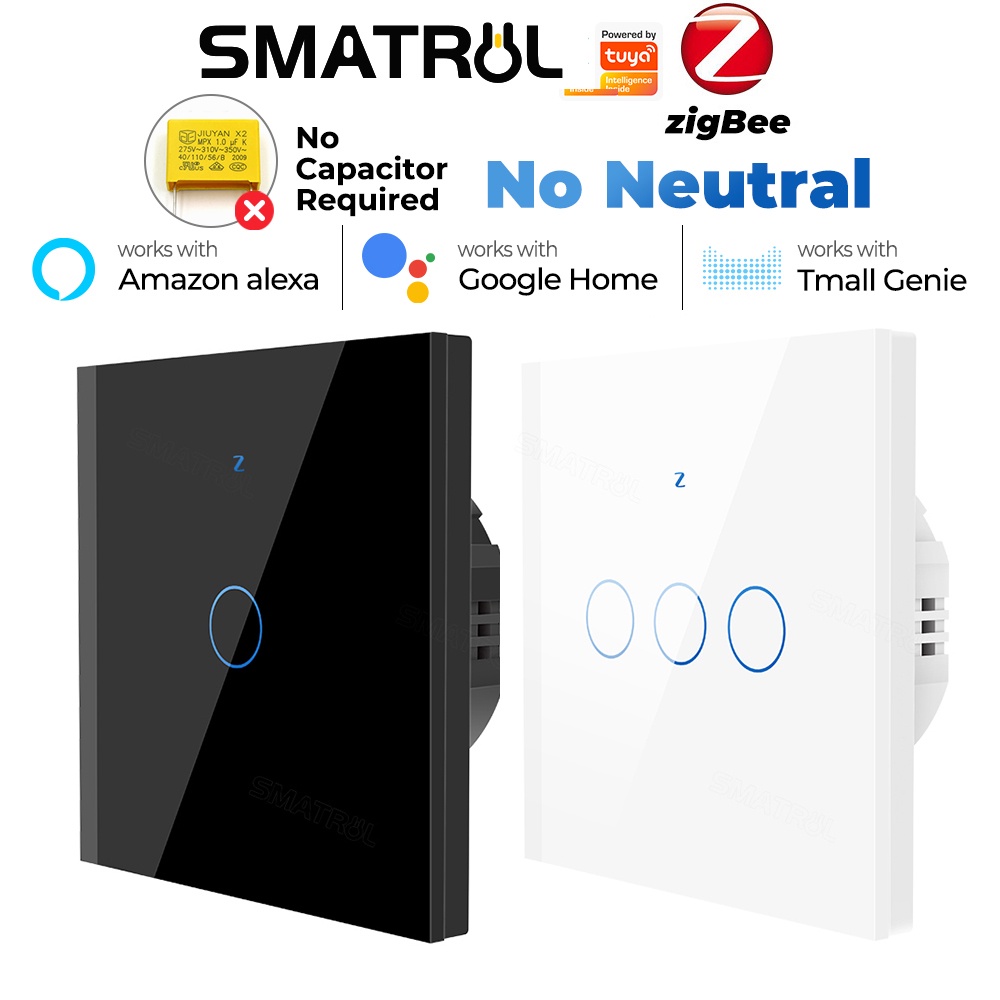 SMATRUL zigbee Switch Light No Neutral Wire No Capacitor 1/2/3 Gang ...