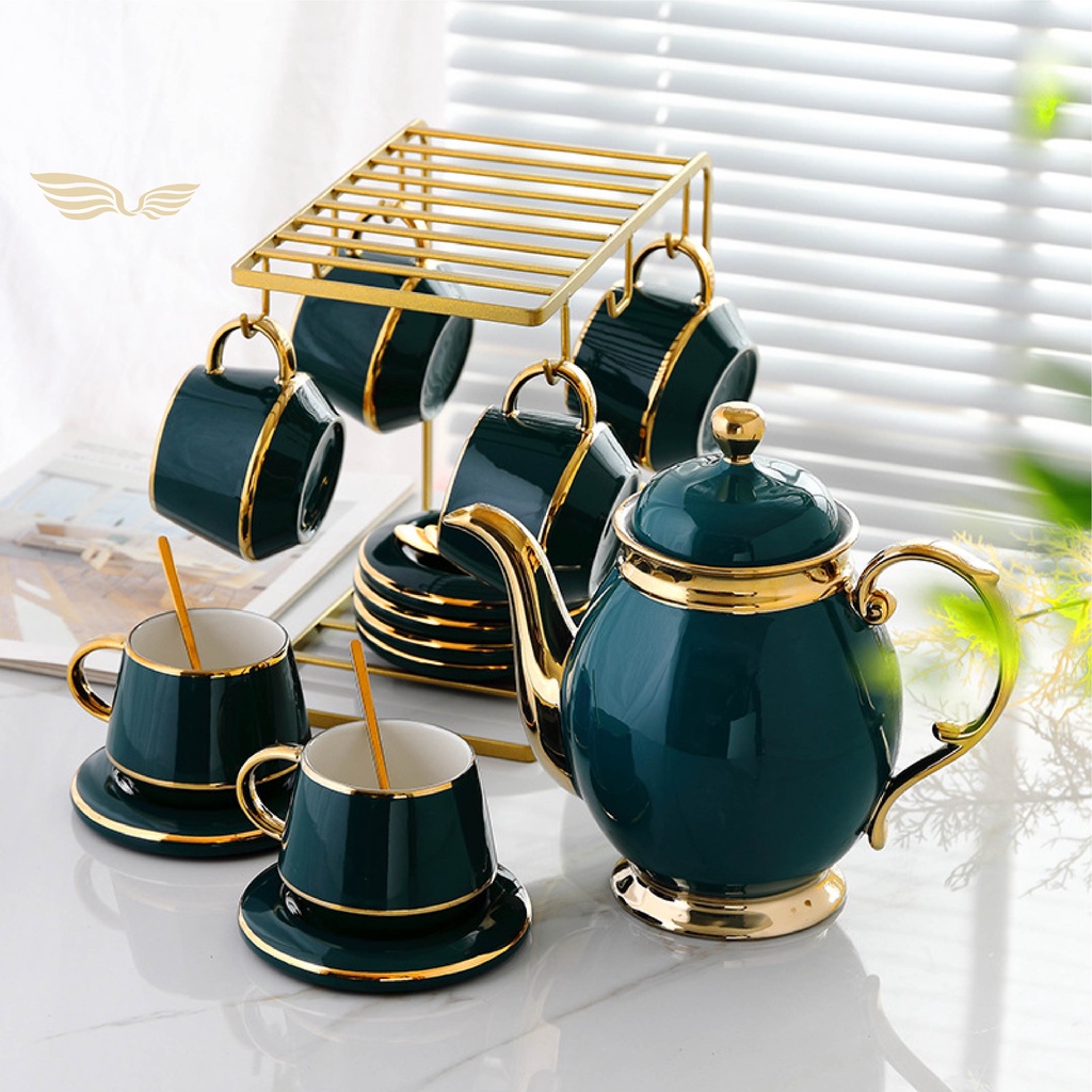 European style luxury gold-rimmed teapot cup saucer set ceramic ...