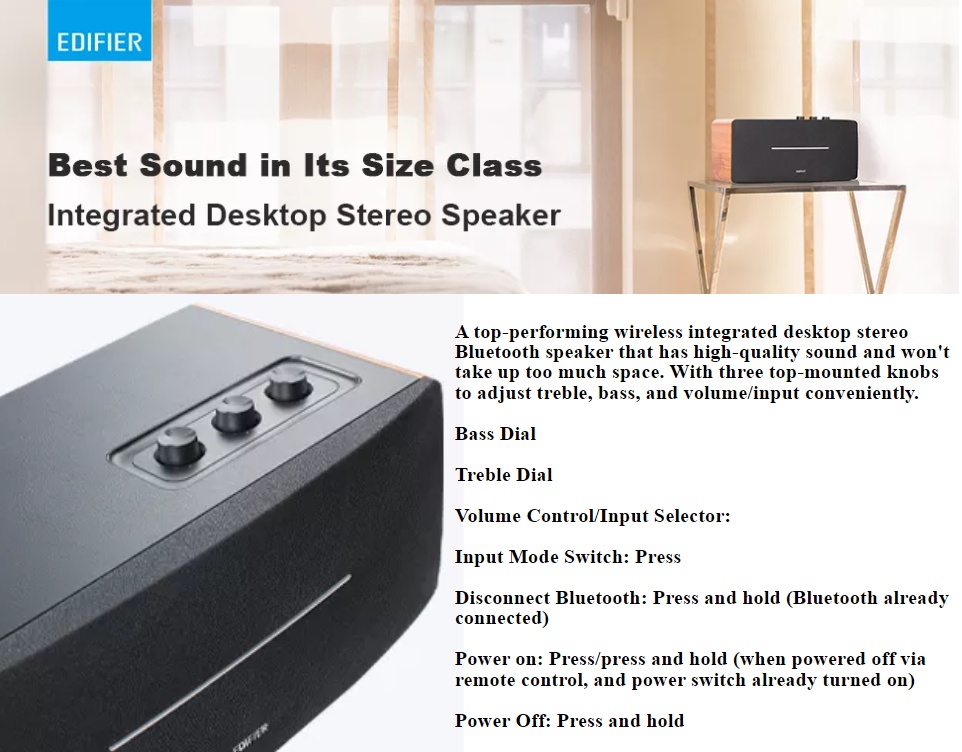 Edifier D12 Tabletop Speaker -Integrated Desktop Stereo Bluetooth ...