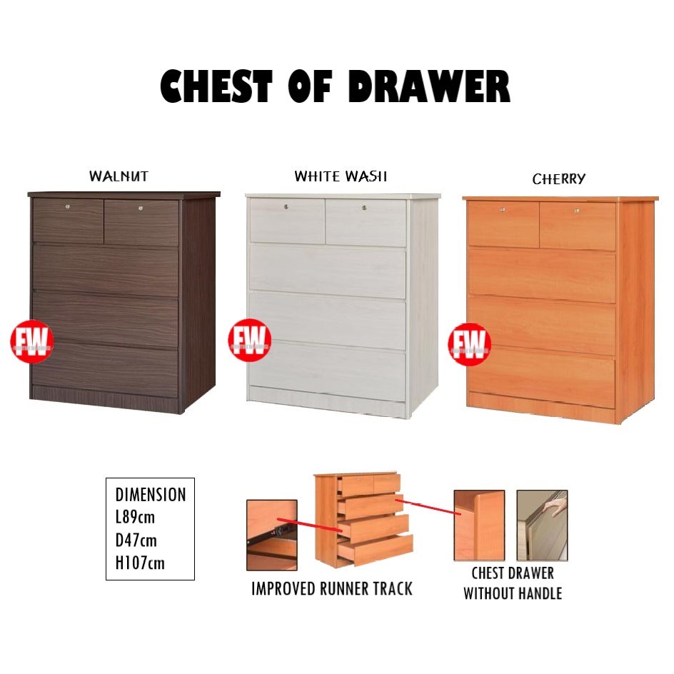 Chest of Drawer / 5 Drawers Cabinet (Improved Drawer Run Track ...