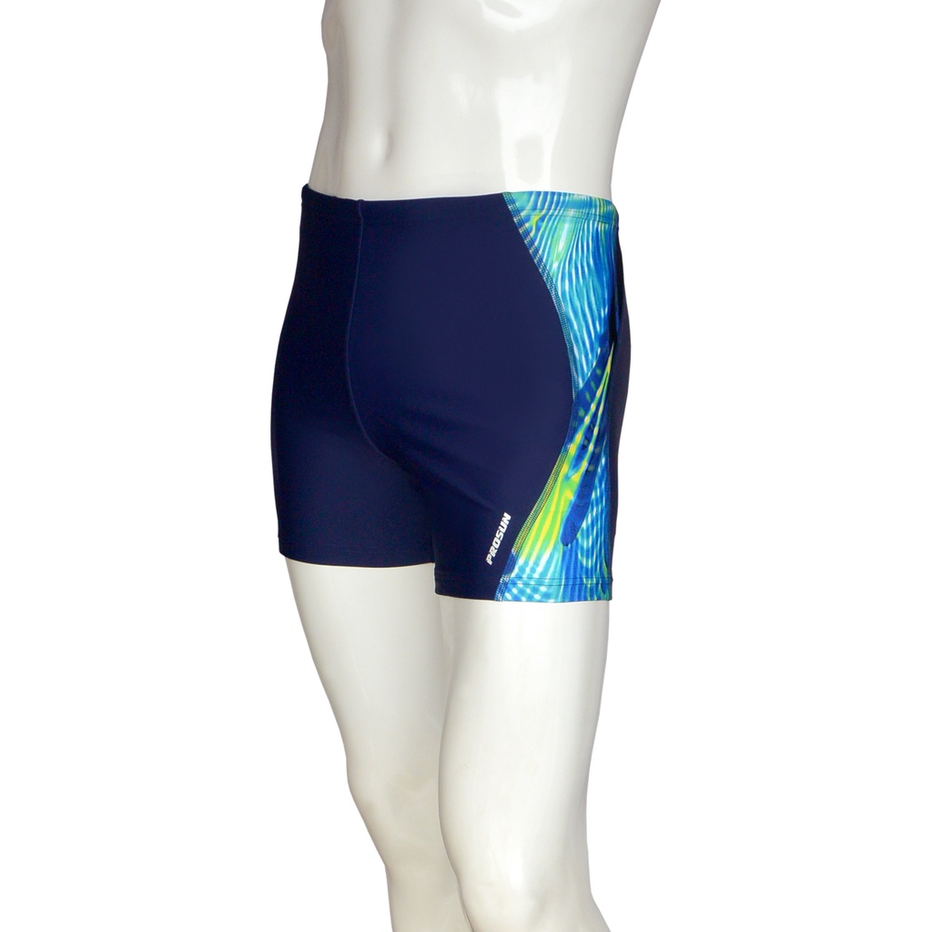 Prosun Square Leg Swim Trunks (Black Blue Graphic) Man Men Swimming ...