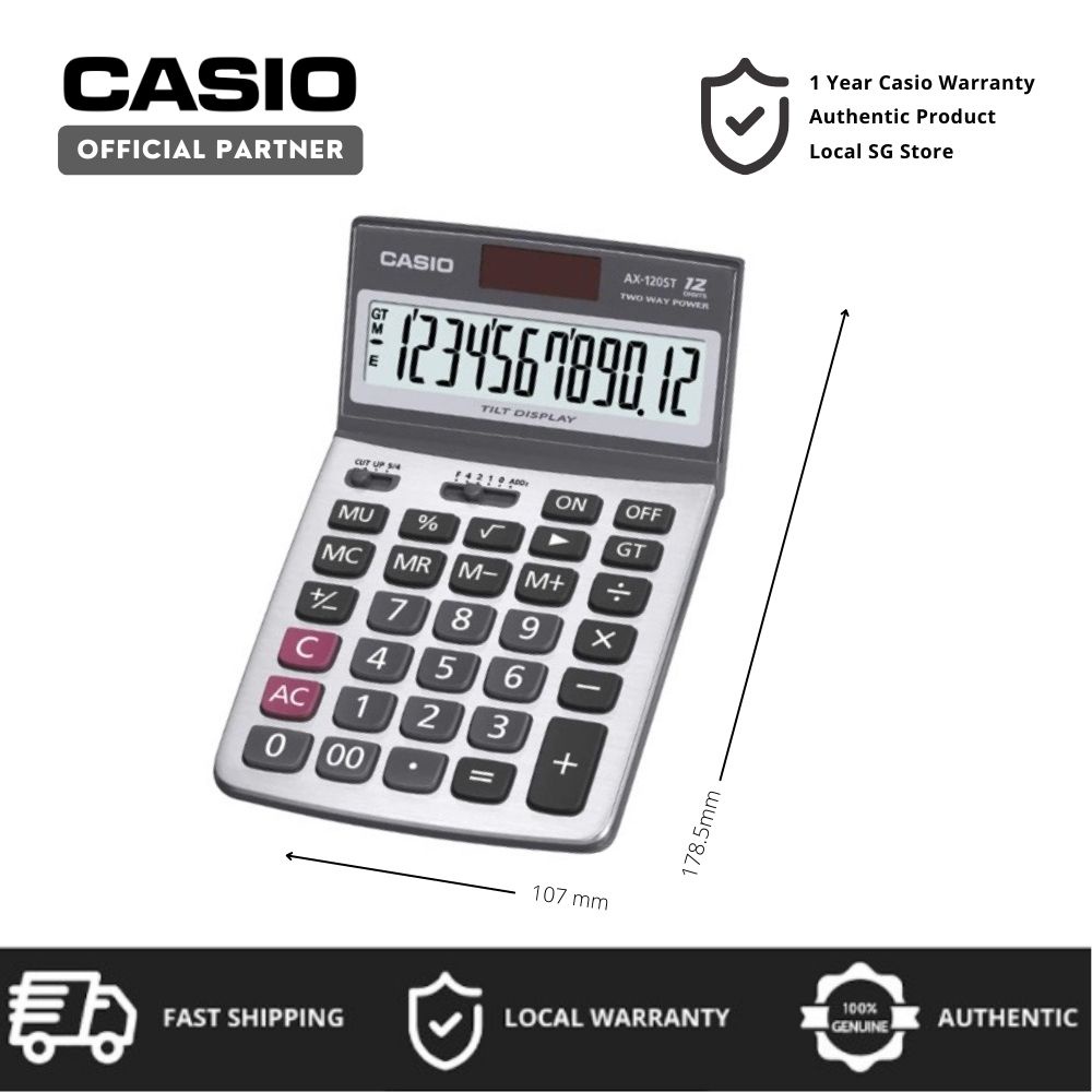 Casio Desktop 12Digits Calculator AX-120ST with Adjustable Tilt Display (1 Year local warranty ...