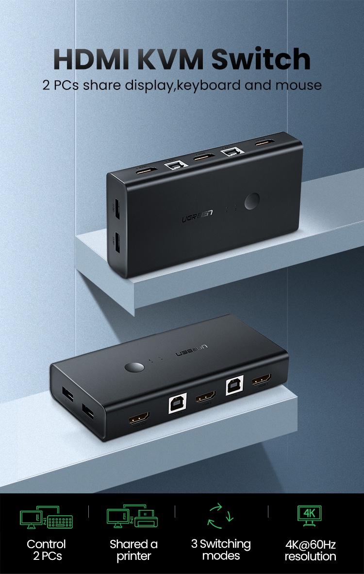 UGREEN USB HDMI KVM Switch 4K Ultra HD HDMI Switcher Box For Sharing ...